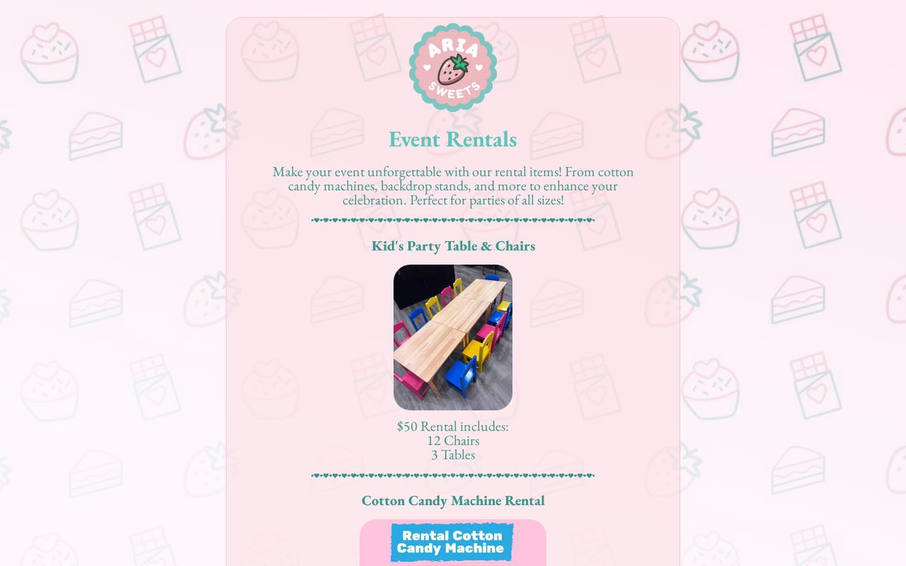Aria Sweets Event Rentals & Custom Items